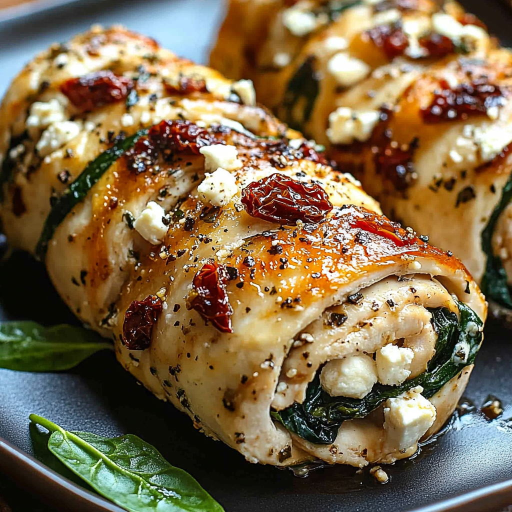 Savory Rolled Up Chicken with Feta, Spinach, & Tomatoes - Recipes Flavors